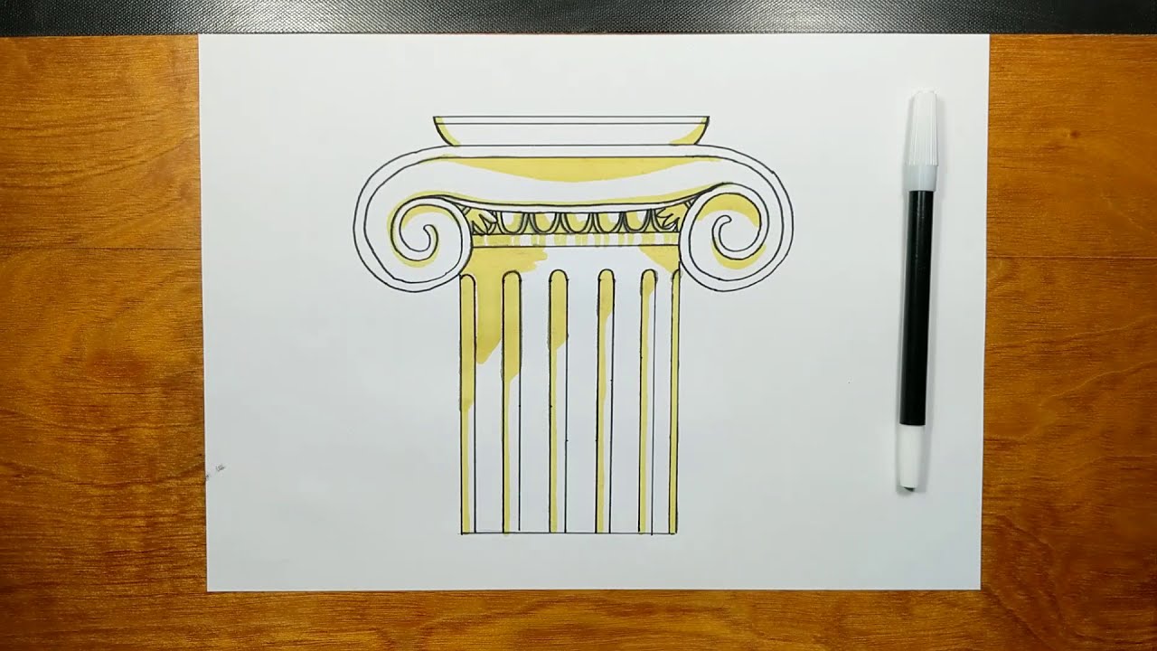 How to draw and coloring IONIC COLUMN step by step