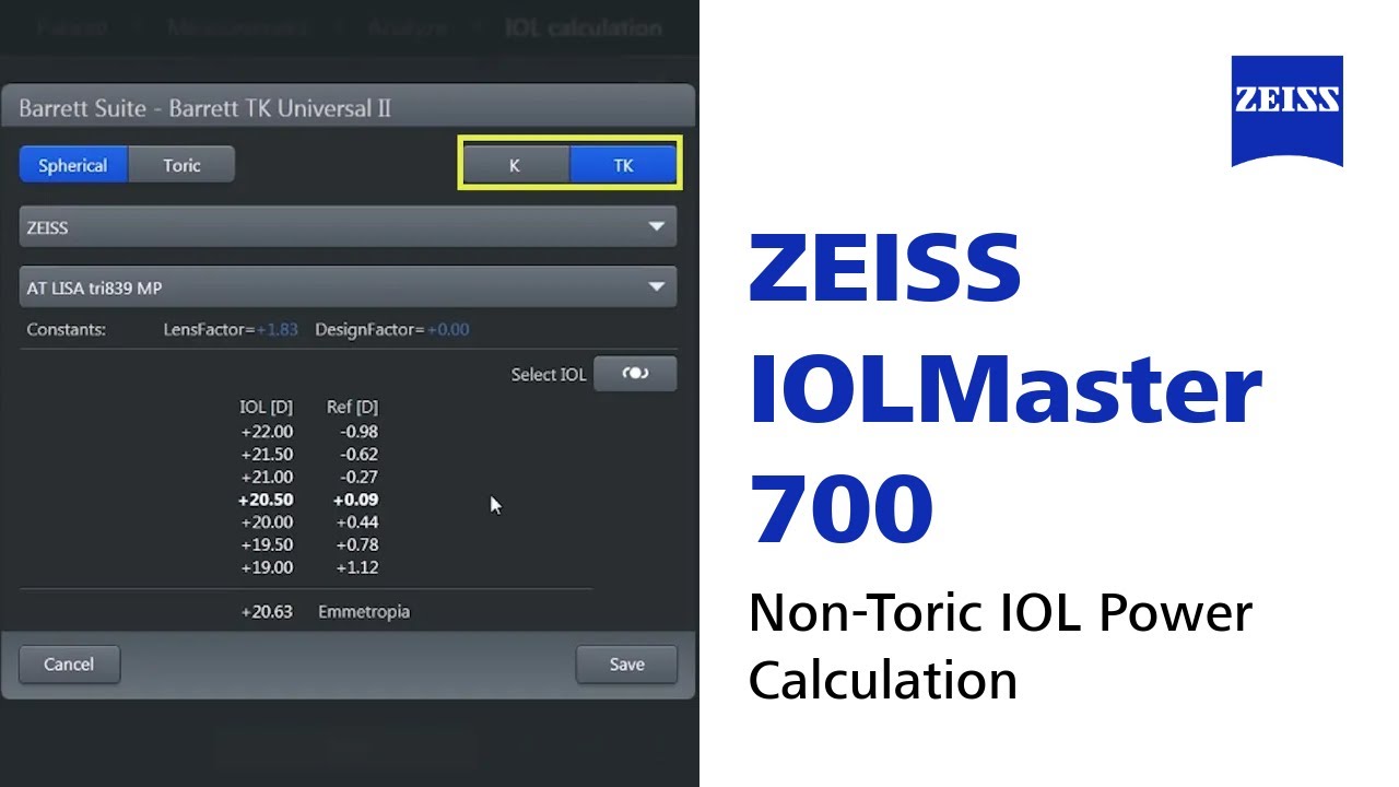 ZEISS IOLMaster 700 - Tutorial - Non-Toric IOL Power Calculation