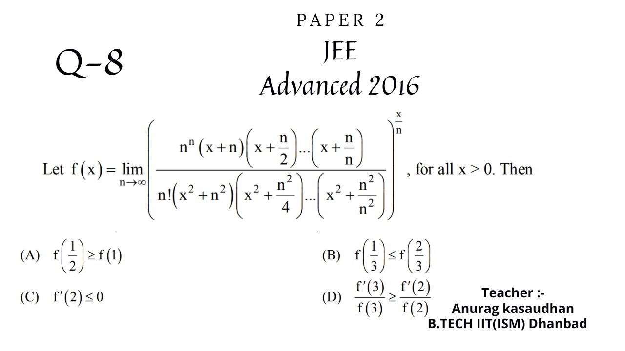 JEE Advanced 2016 Math Paper 2 (Q 8) solution | IIT JEE Maths | #jeeadvanced2016 #projecteducation