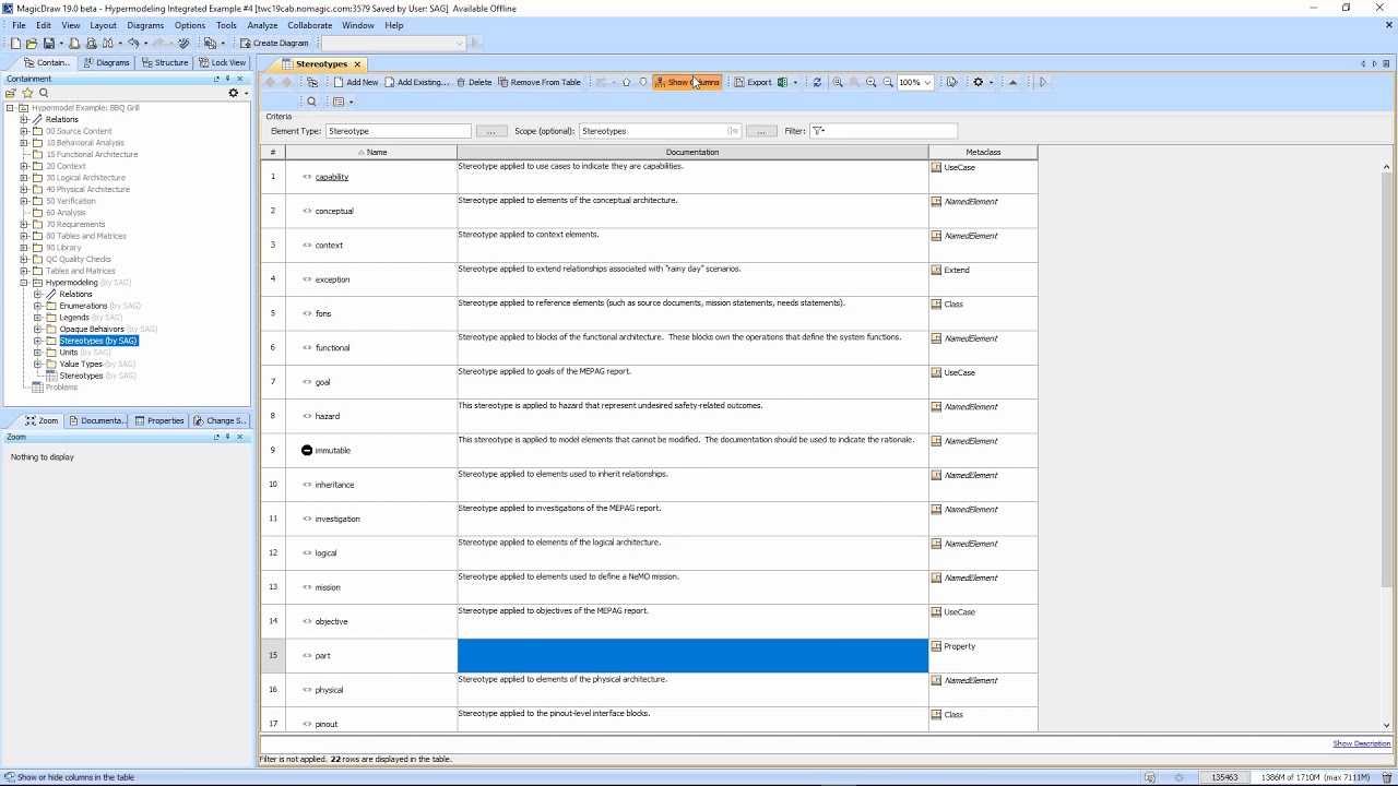 MagicDraw User Interface: Generic Tables