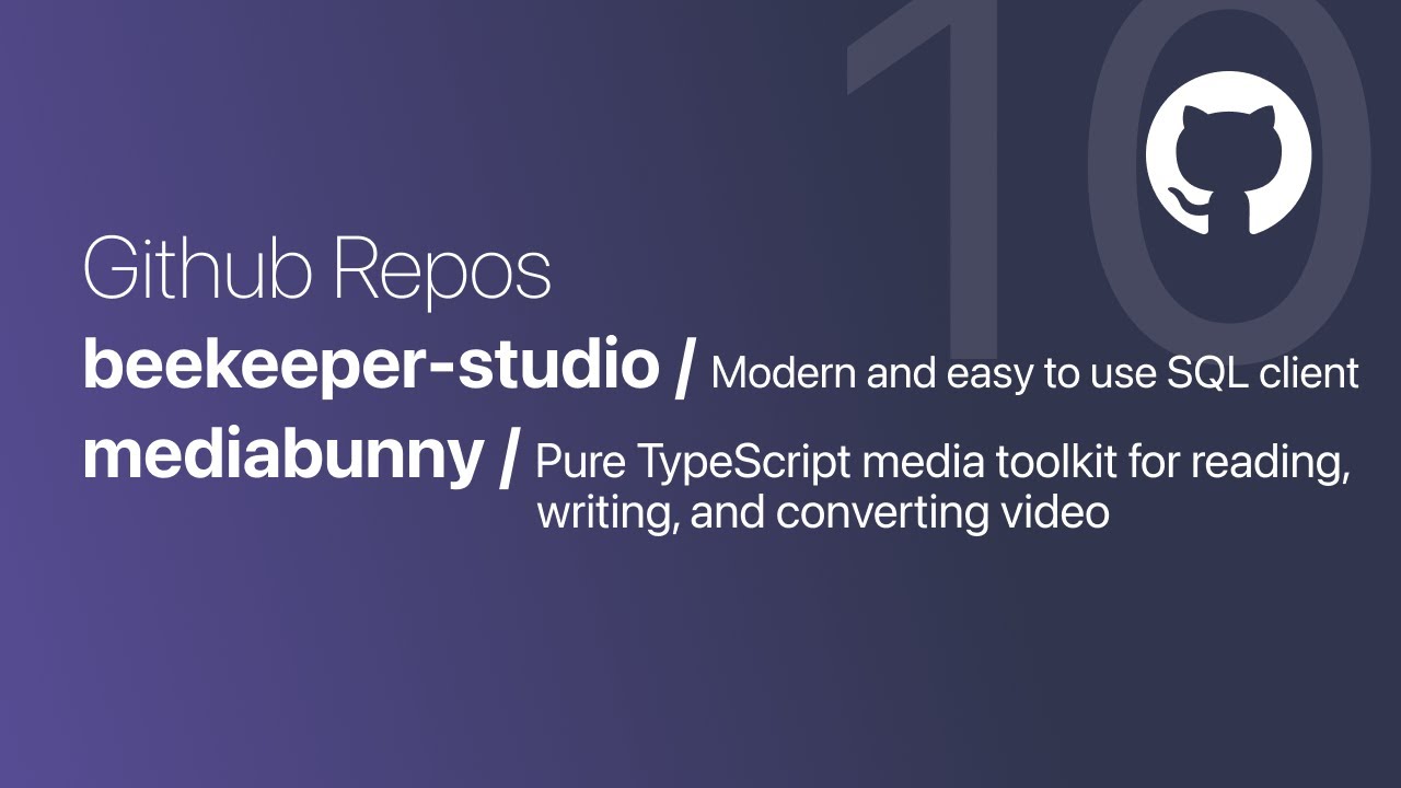 Github Repo - Modern and easy to use SQL client - Pure TypeScript media toolkit for..
