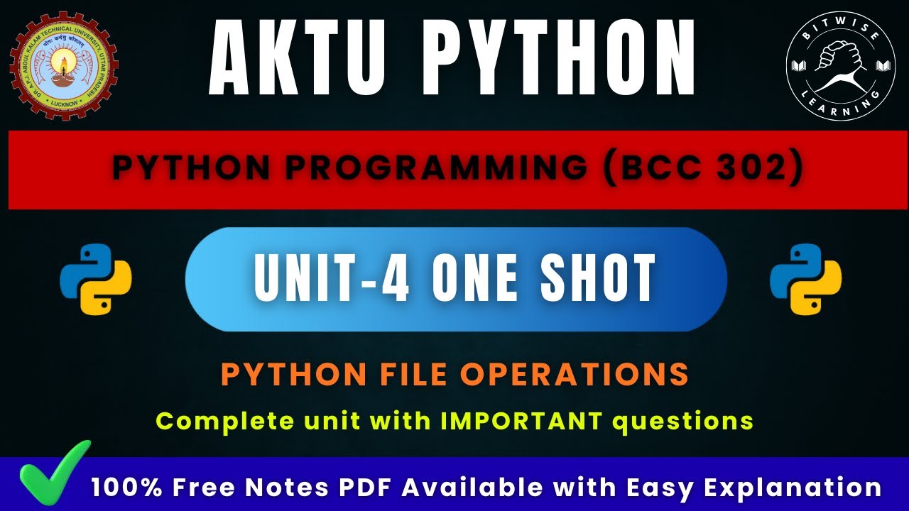Python Programming Unit 4 One Shot | AKTU B.Tech CSE (BCC302)