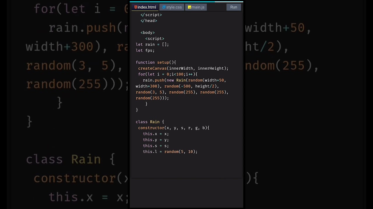 Create Color Rain with HTML Canvas | HTML5 Canvas Tutorial #shorts #coding #JavaScript