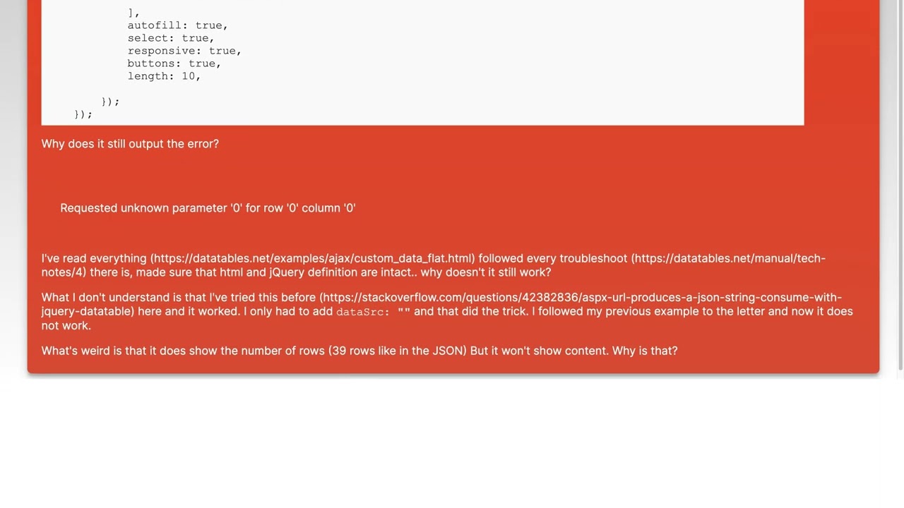 jQuery Datatables Requested unknown parameter '0' for row '0' column '0'