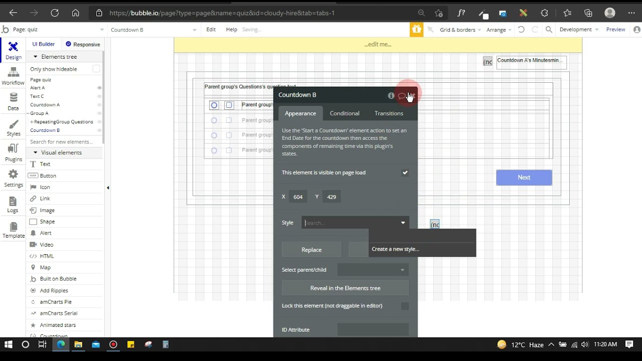 countdown using plugin in bubble.io