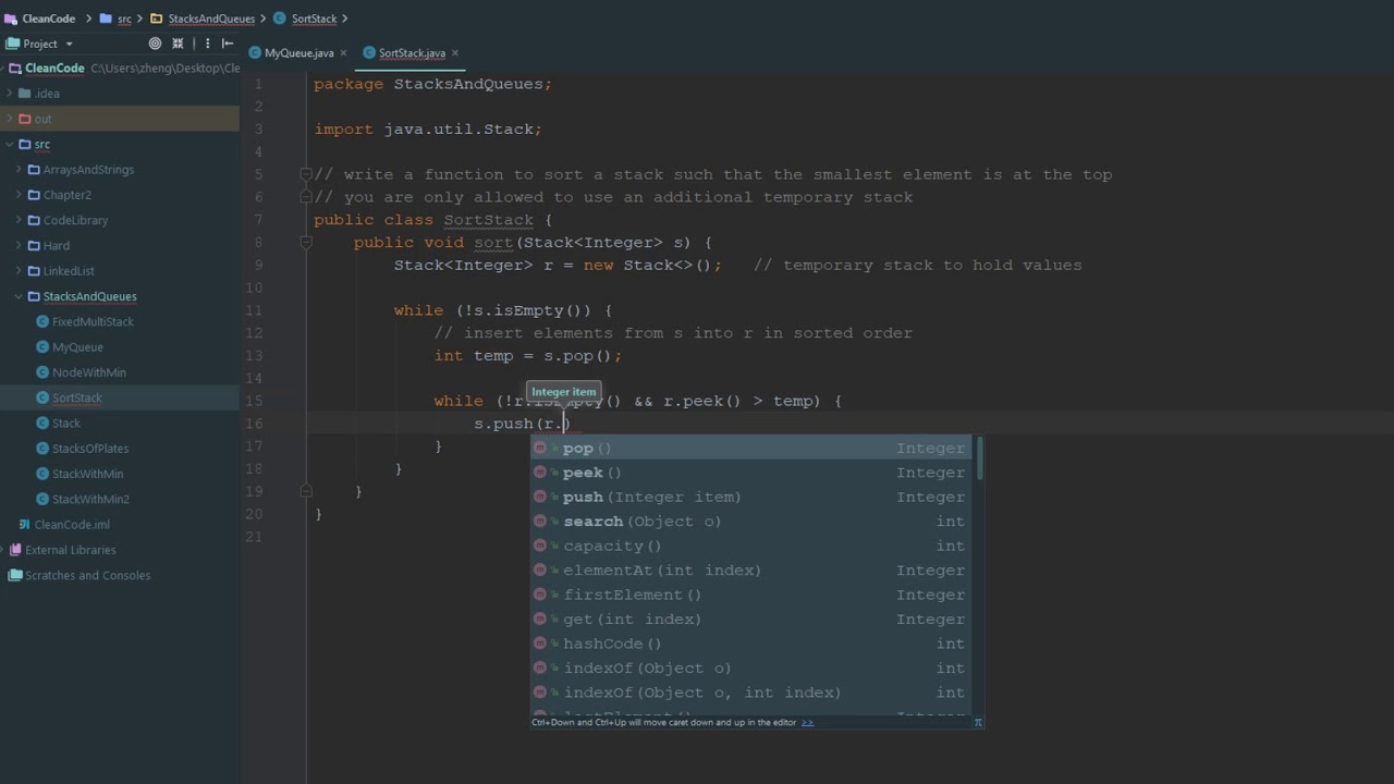 Java Technical Interview - Sorting a Stack