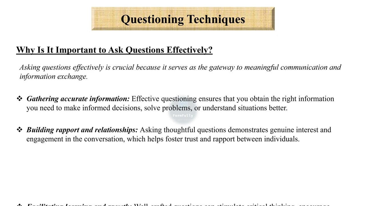 Articulation - Questioning Techniques #articulation #wing1 @FormFully
