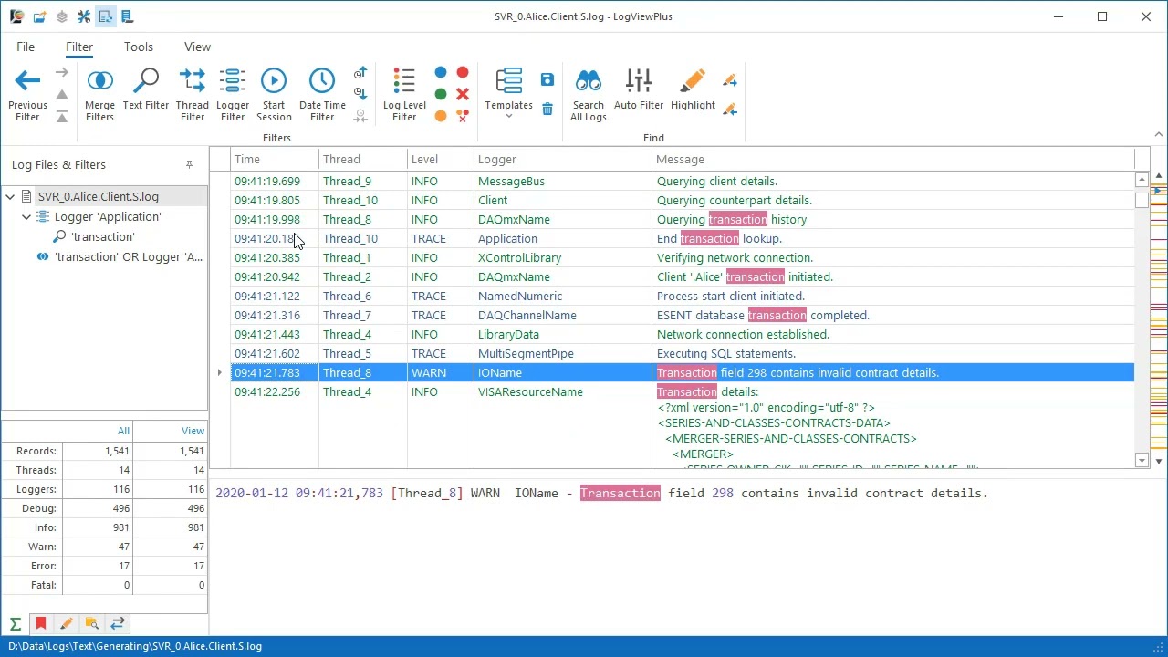 Viewing Log Files in LogViewPlus
