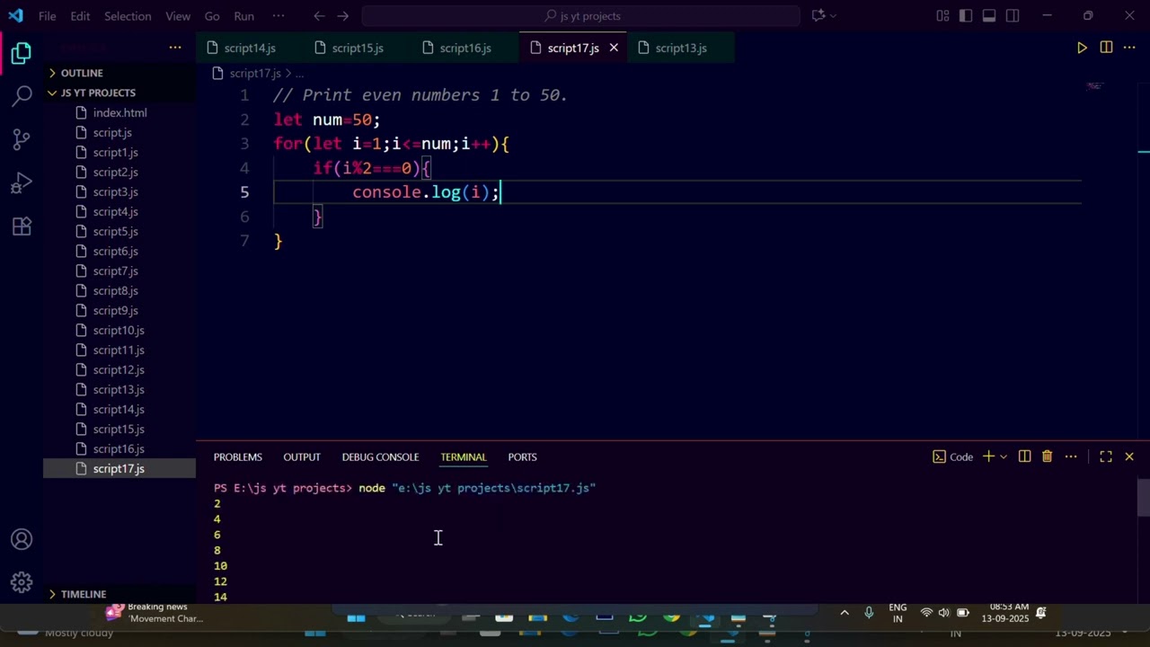 JavaScript Program to Print Even Numbers Using Loops | Beginner Tutorial