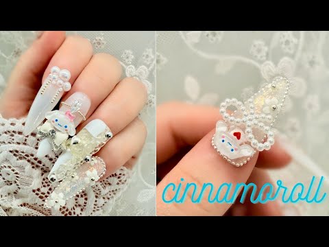 Milky White Nails With 3D Cinnamoroll Nail Art Design - asmr - nail art tutorial