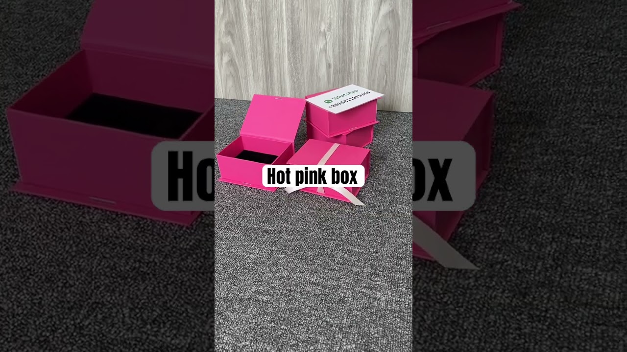 Custom hot pink gift box with ribbon bow. Jewelry box. Gift box. Pink box. Hot pink paper box.