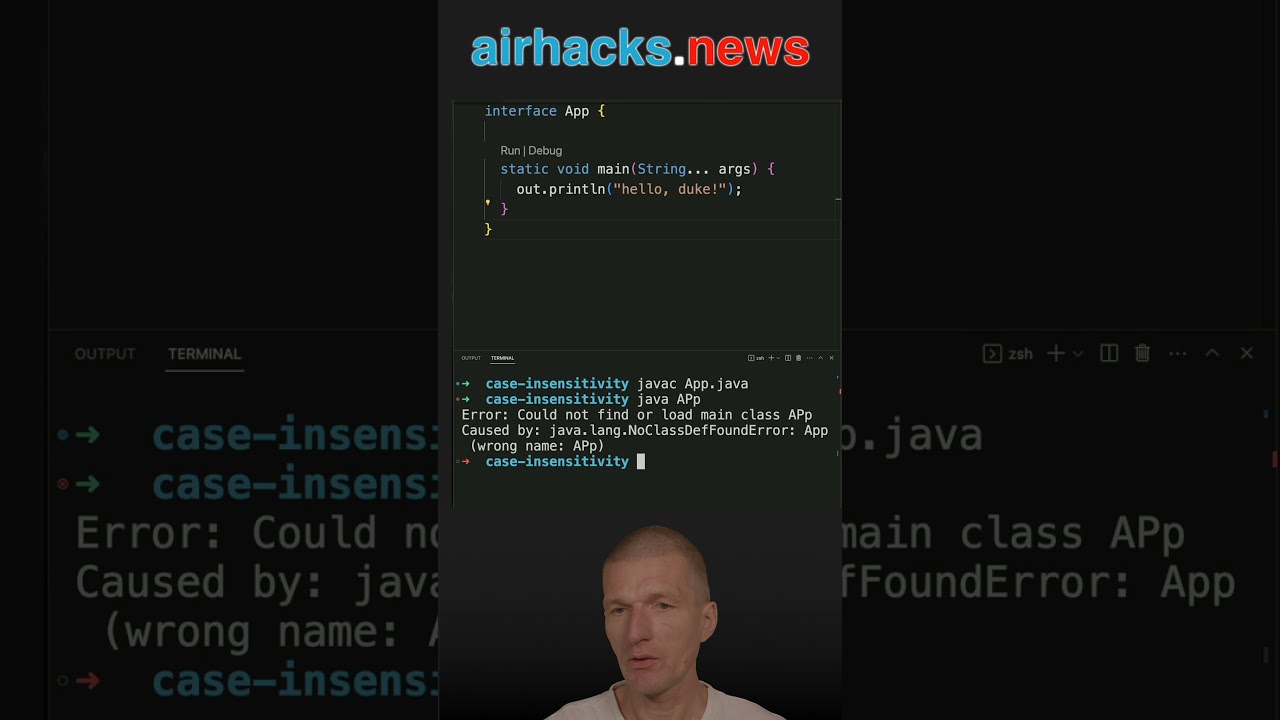 java vs. javac And Case Sensivity #java #shorts #coding #airhacks