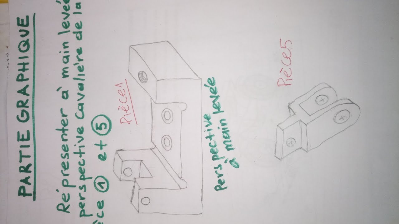 Perspective cavalière à main levée /TD 2/système de bridage 6:6a /Dessin d'ensemble/Perspective