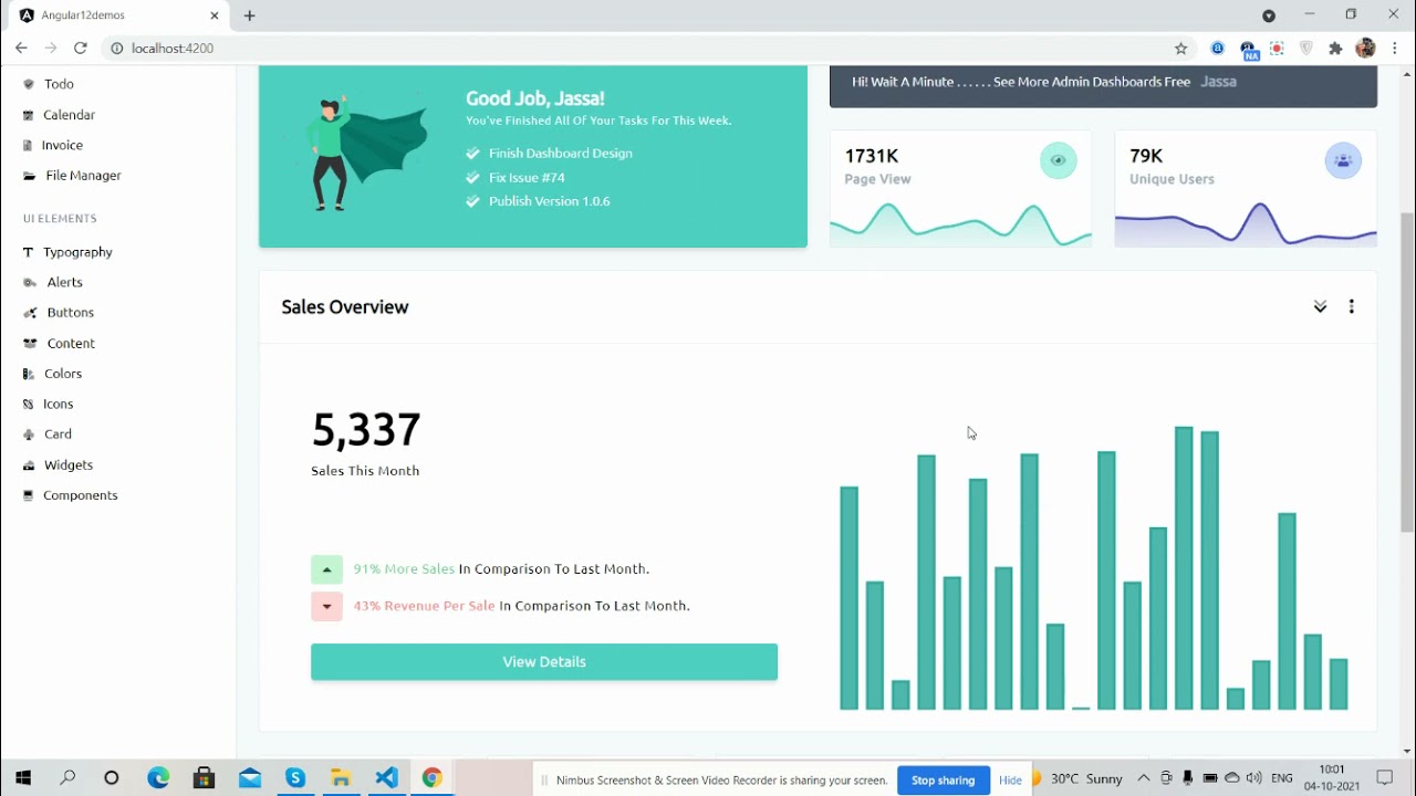 Angular 12 Responsive Admin Dashboard Template Using Tailwind CSS