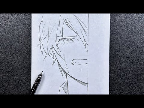 Easy anime sketch | how to draw anime boy crying easy step-by-step ( Ray )