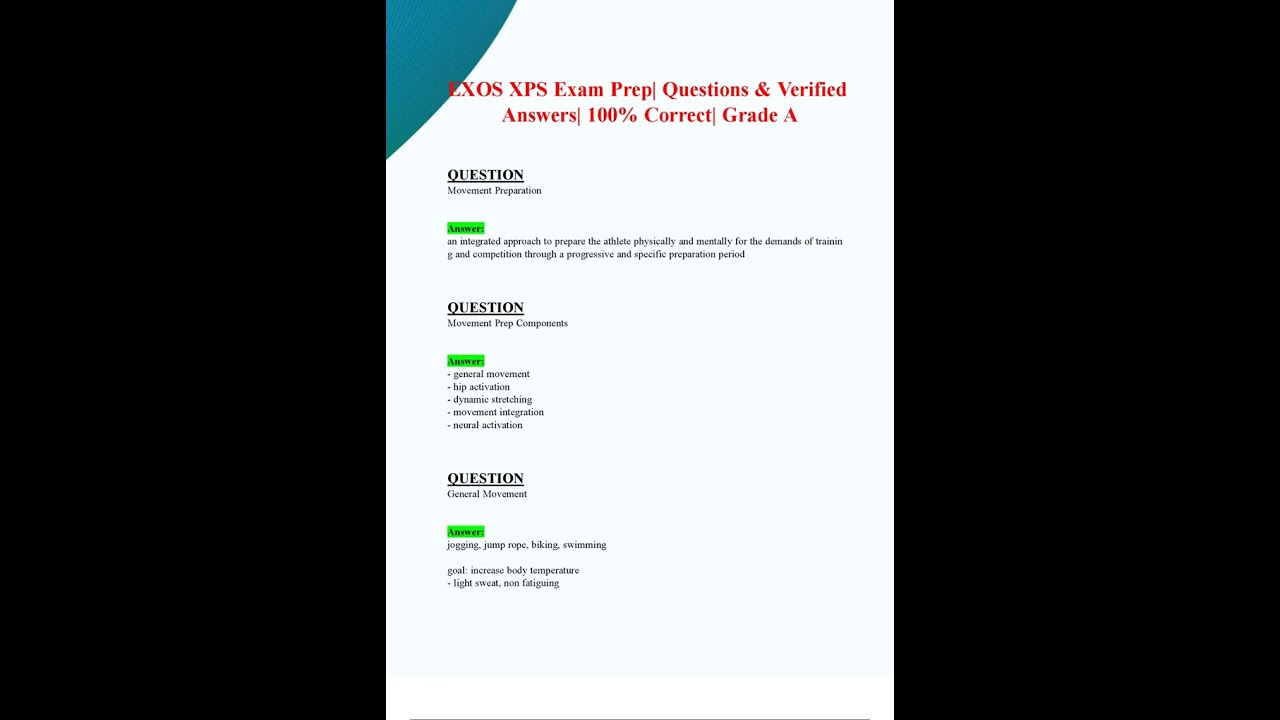 EXOS XPS EXAM PREP NEW 2024 2025 UPDATE QUESTIONS EN VERIFIED ANSWERS100 CORRECT GRADE A
