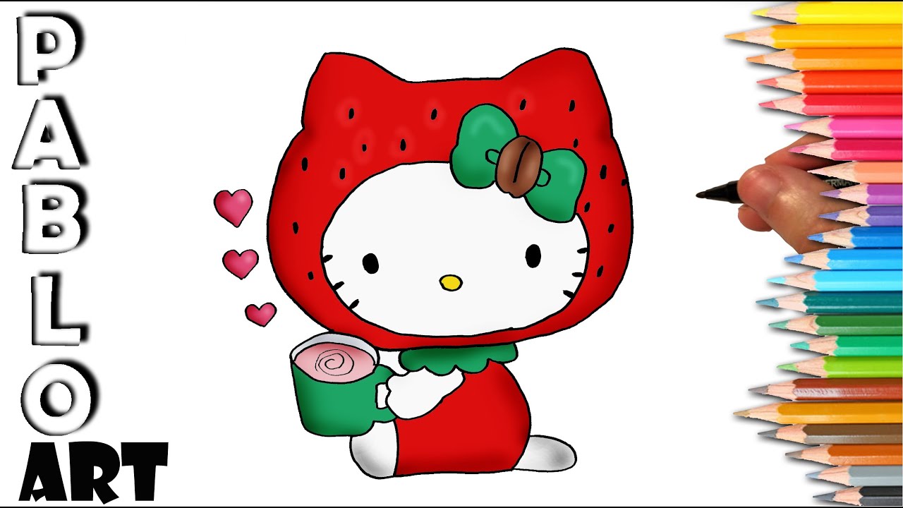 How to Draw Hello Kitty as Strawberry Shortcake - it's coffee time | step by step