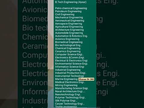 LIST OF B.TECH COURSES AFTER 12TH STD | LIST OF B.TECH ENGINEERING COURSES