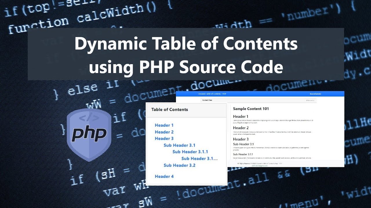 Dynamic Table of Contents in PHP DEMO