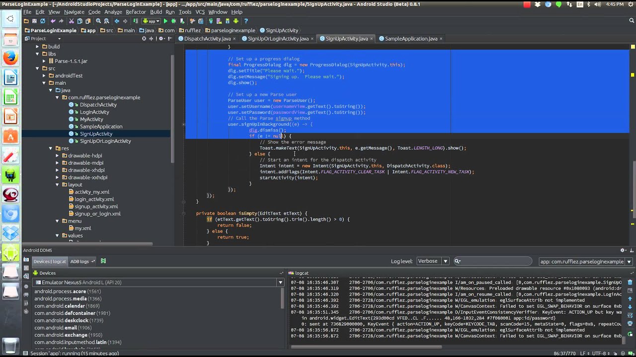 Parse Login Example for Android