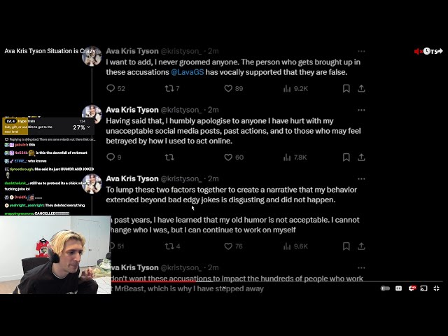 "Cop-out": xQc slams Ava Kris Tyson after reading her statement on the grooming controversy