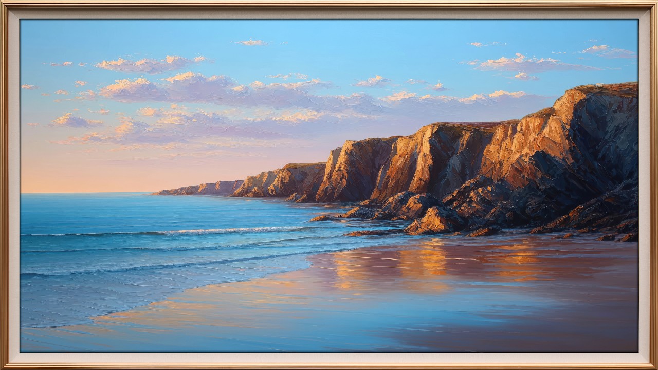 Coastal Cliffs Beach Painting | 4K TV Art Screensaver Wallpaper for Relaxing Home Decor