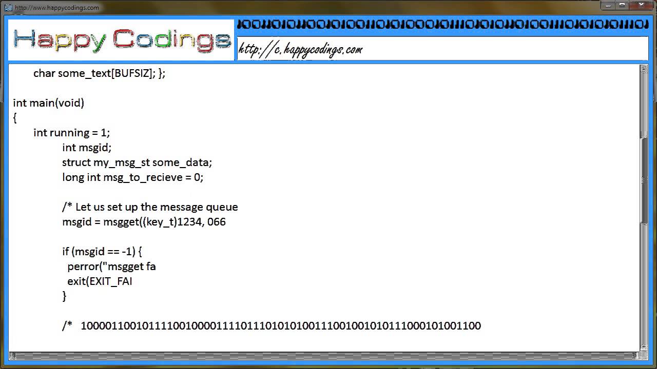 A message queue program that shows a client server implementation c code example