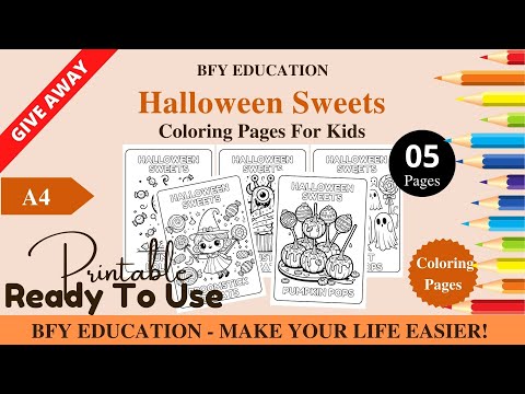 1080 FREE Halloween Sweets Coloring Pages For Kids | Color and Learn | 5 Pages