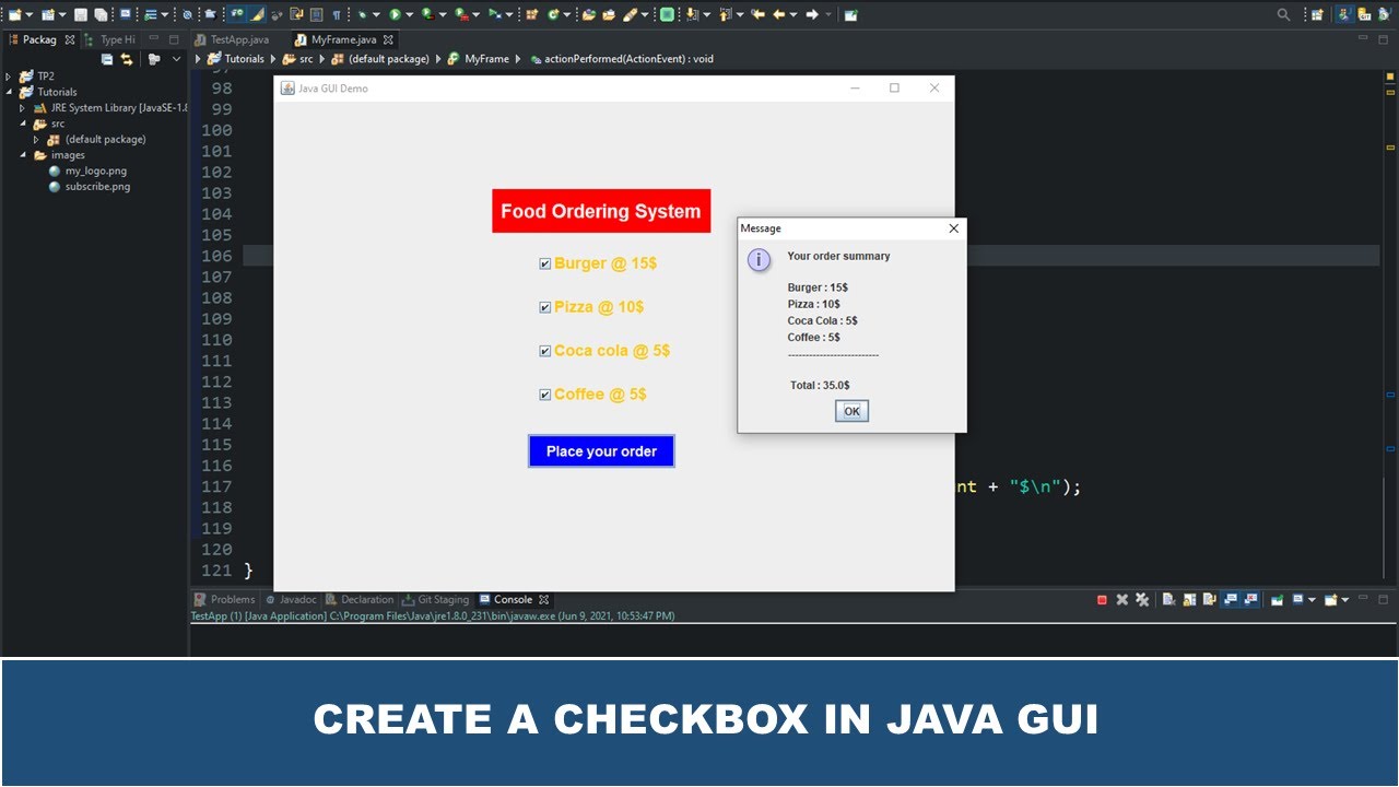 Java GUI Tutorial #41 - Making A Simple Food Ordering App In Java GUI Using JCheckbox Class