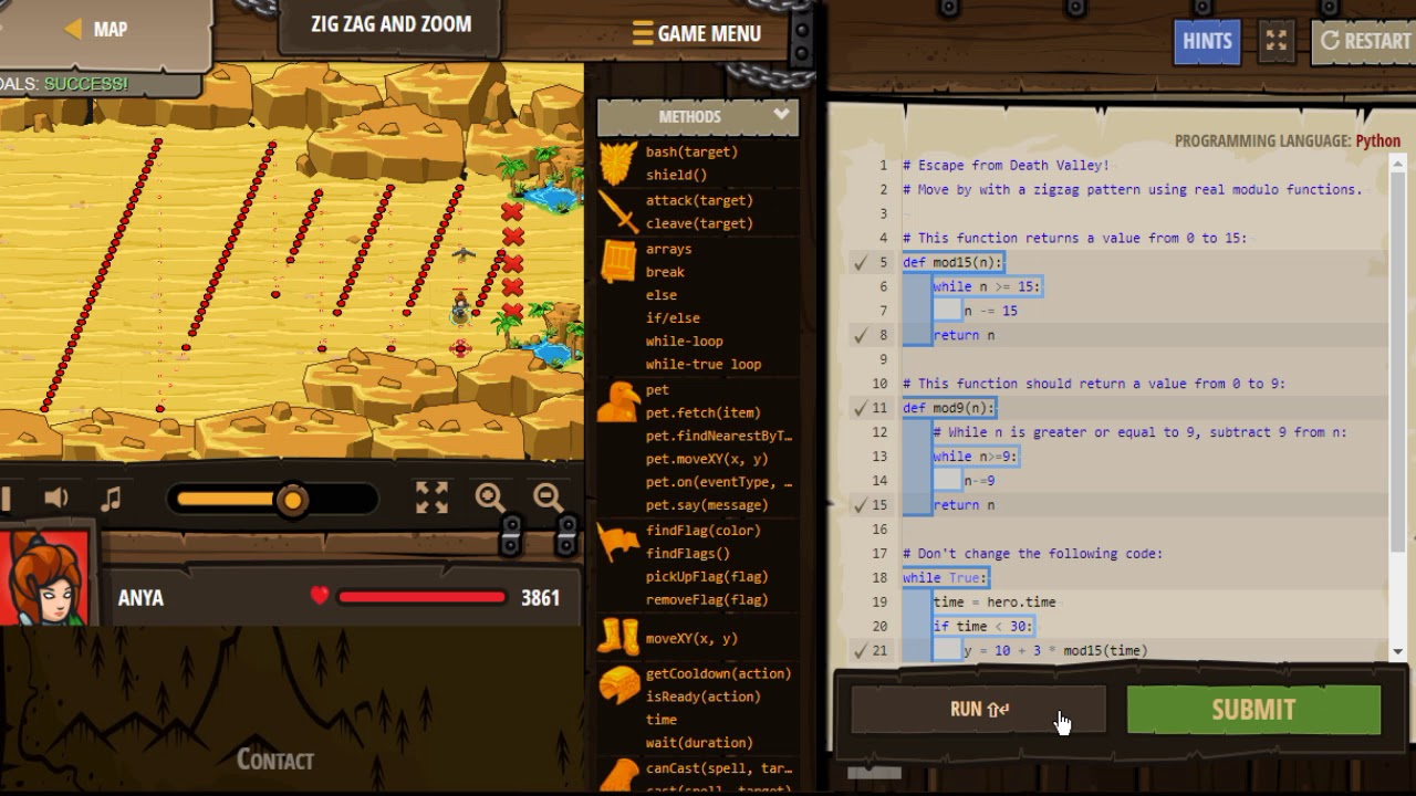 Zig Zag and Zoom CodeCombat.Python.