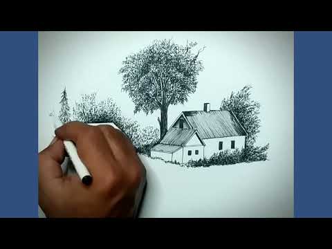 realistic drawing scenery with pencil | nature sketch