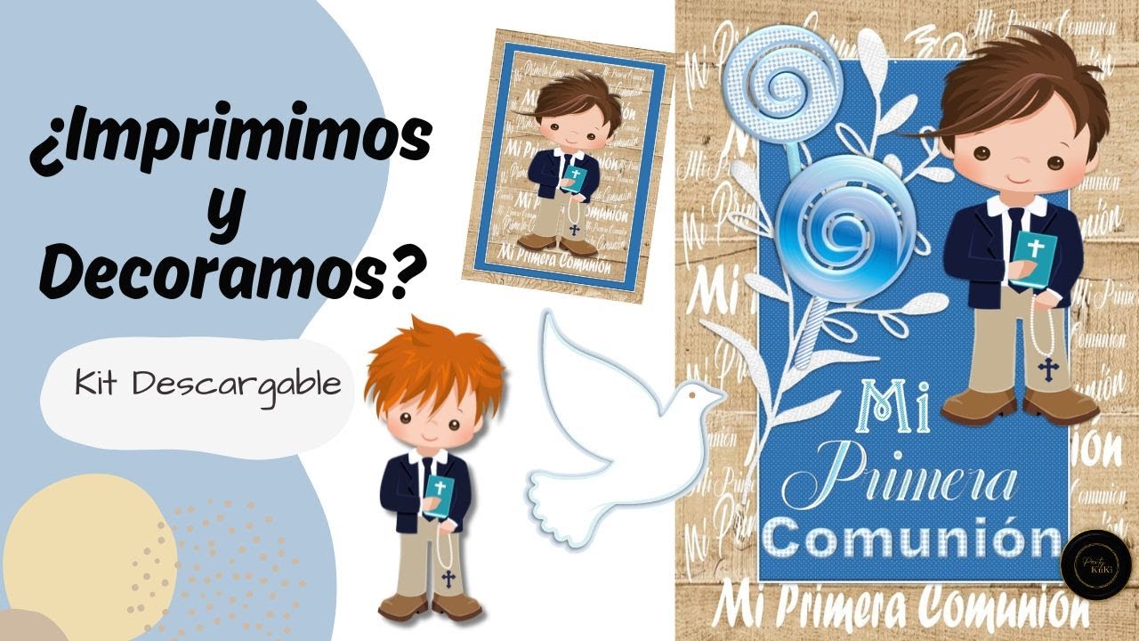Kit imprimible Primera Comunión niños para decoración y candy bar