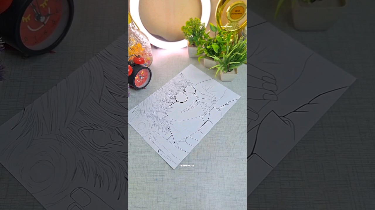 gojo satoru outline #ruffart #drawing #howtodraw #pencilsketch #gojosatoru #jjk #trendingshorts