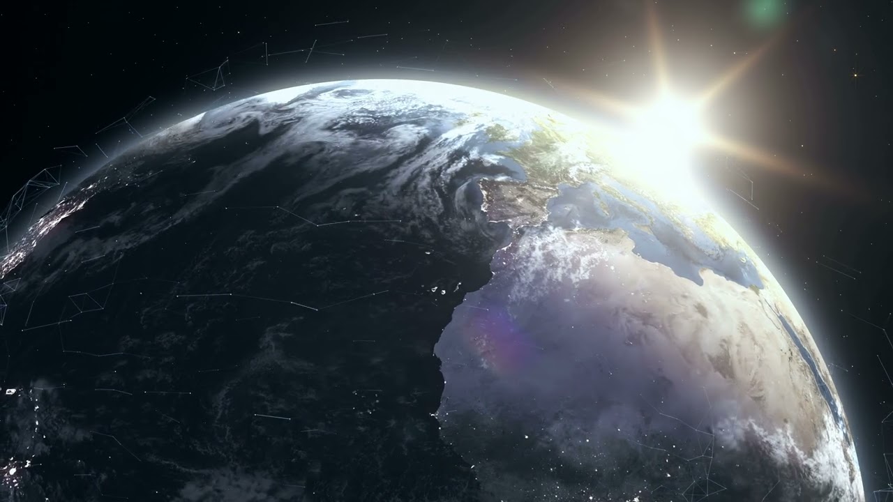 Realistic Sunrise Over Planet Earth 3d Animation Sunrise View with Digital Data 4K