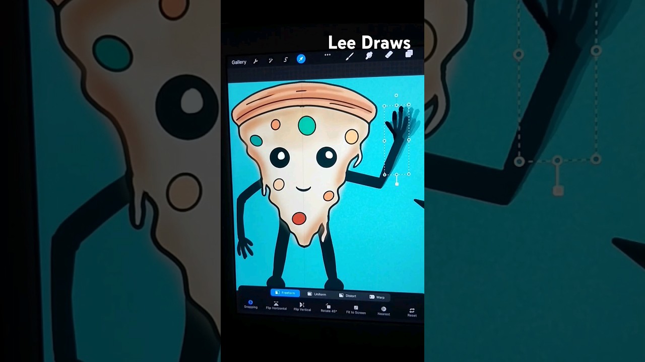 Simple easy pizza slice hand wave cartoon character animation in procreate ipad