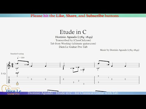 Dionisio Aguado - Etude in C - for Classical Guitar with Tab