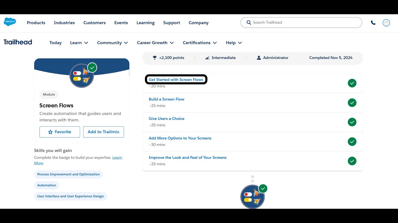 Get Started with Screen Flows | Screen Flows | Trailhead | Salesforce | Virtual Internship