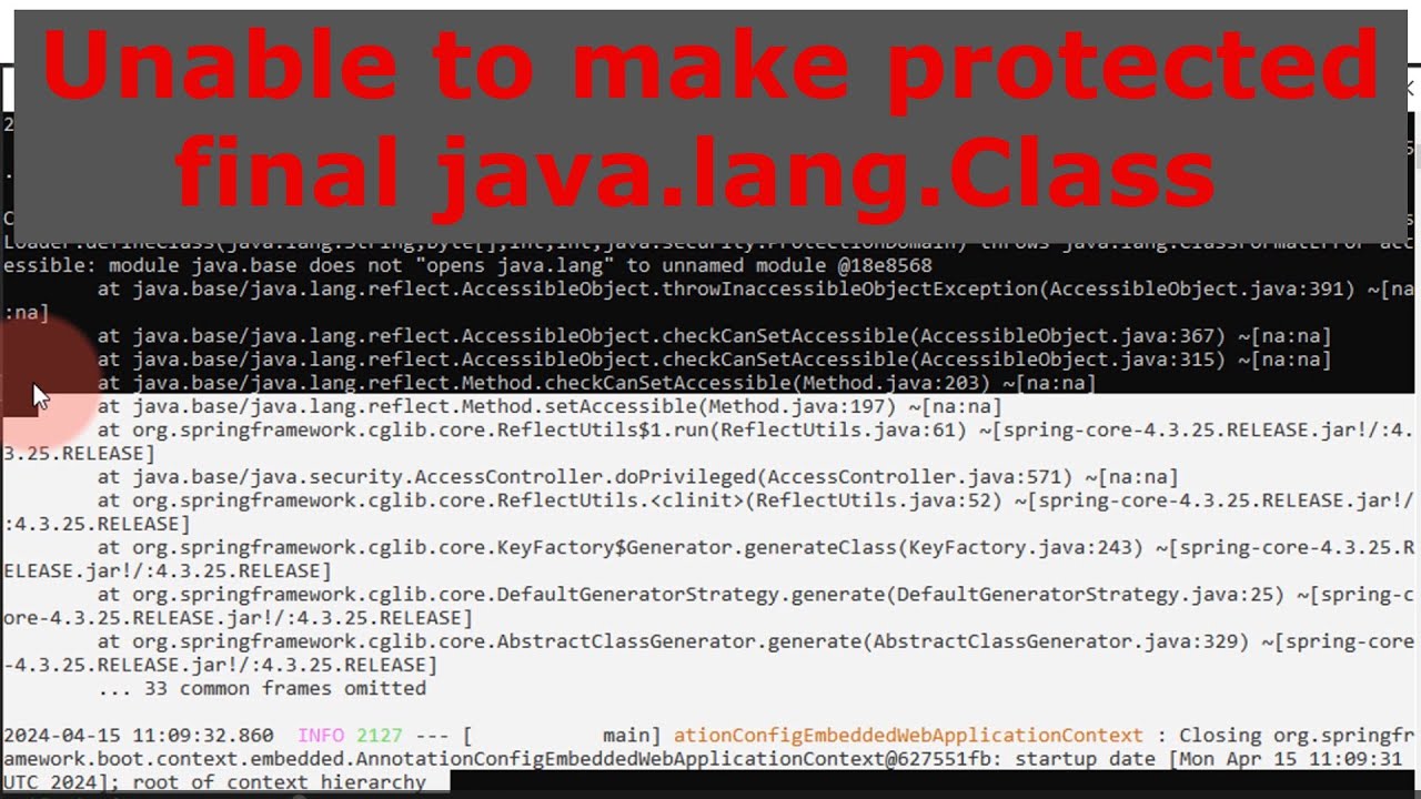 Error deploy Java JAR file - Unable to make protected final java.lang.Class java.lang.ClassLoader