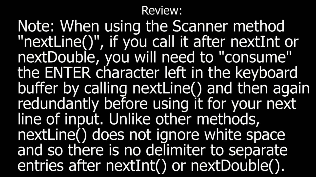 Using a Java Scanner Object for Console IO
