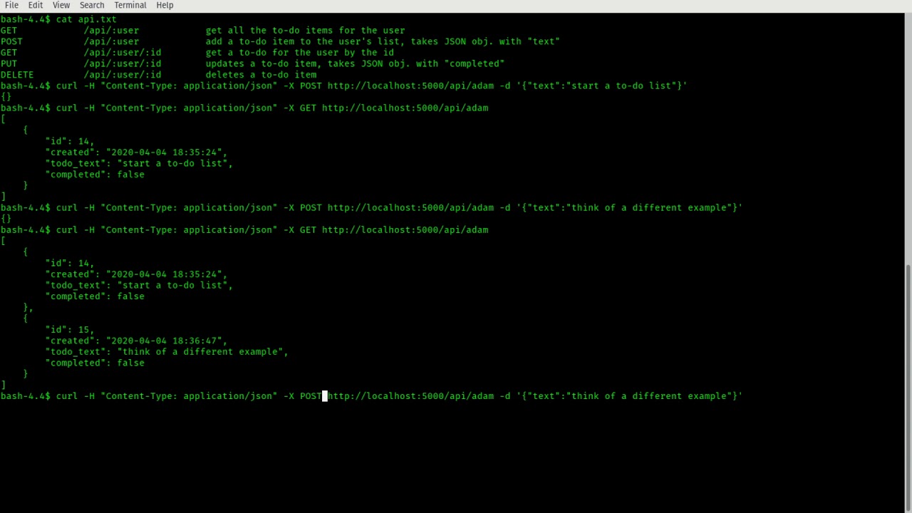 Example of using a REST API with curl
