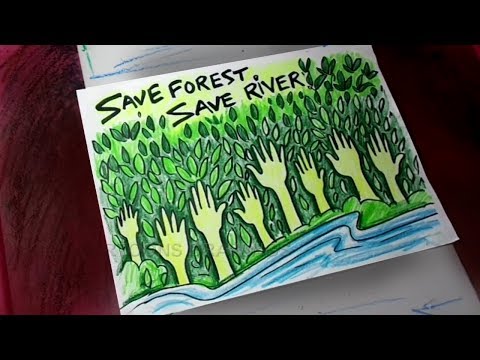 How to Draw Save Forest / Save River Poster Drawing for Kids | Erica R ...