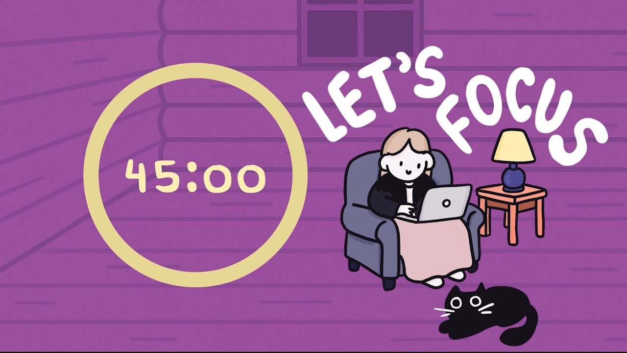 Pomodoro Timer 4x45 (3hr) | ADHD | Let's get focused! | Lofi + fireplace ♡