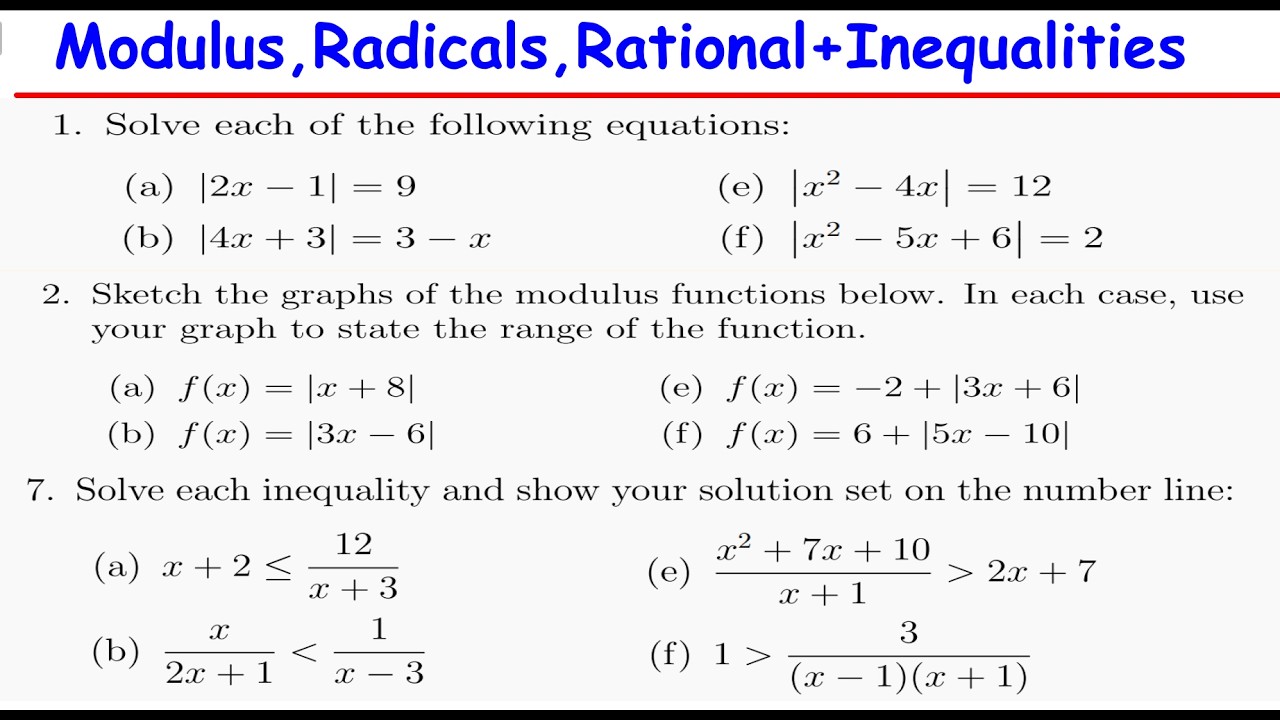 Modulus Functions, Rational Functions & Radical Equations + Inequalities | Tutorial Sheet 4