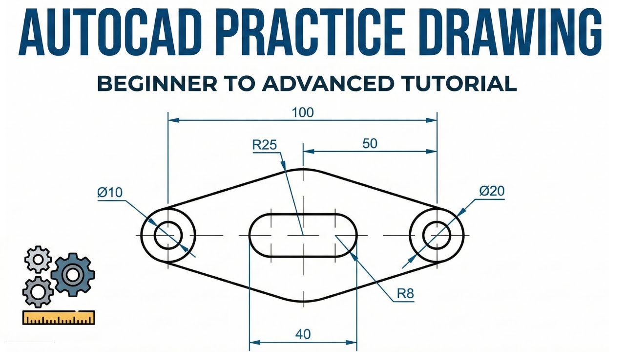 AutoCAD Drawing Tutorial: Practice Exercise for Beginners (Step-by-Step)