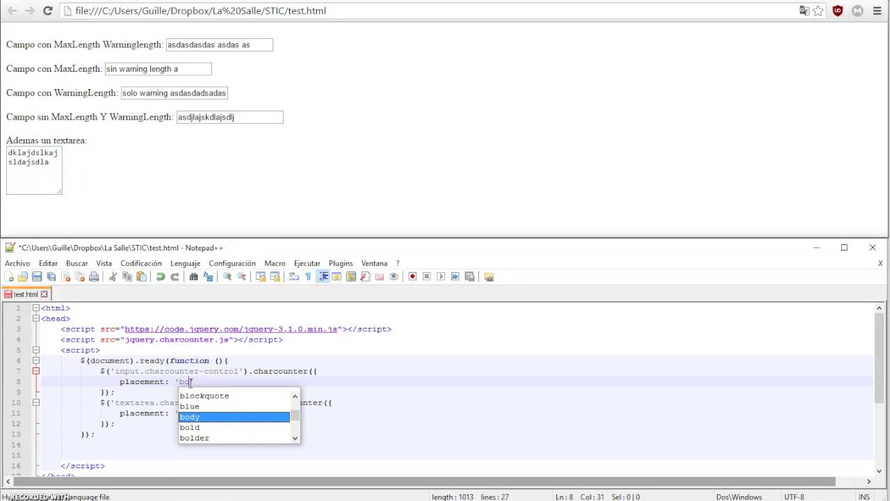 Charcounter - A jQuery plugin like bootstrap-maxlength