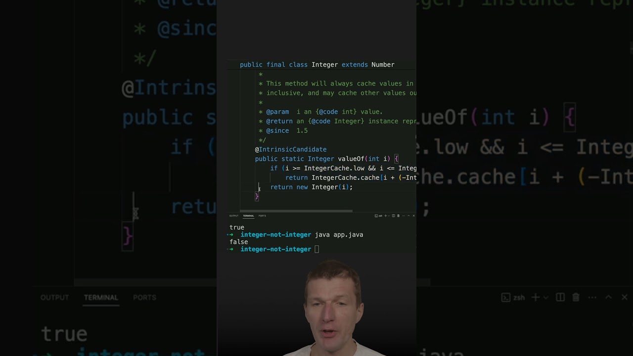 Why 127==127 but 128 != 128 #java #shorts #coding #airhacks