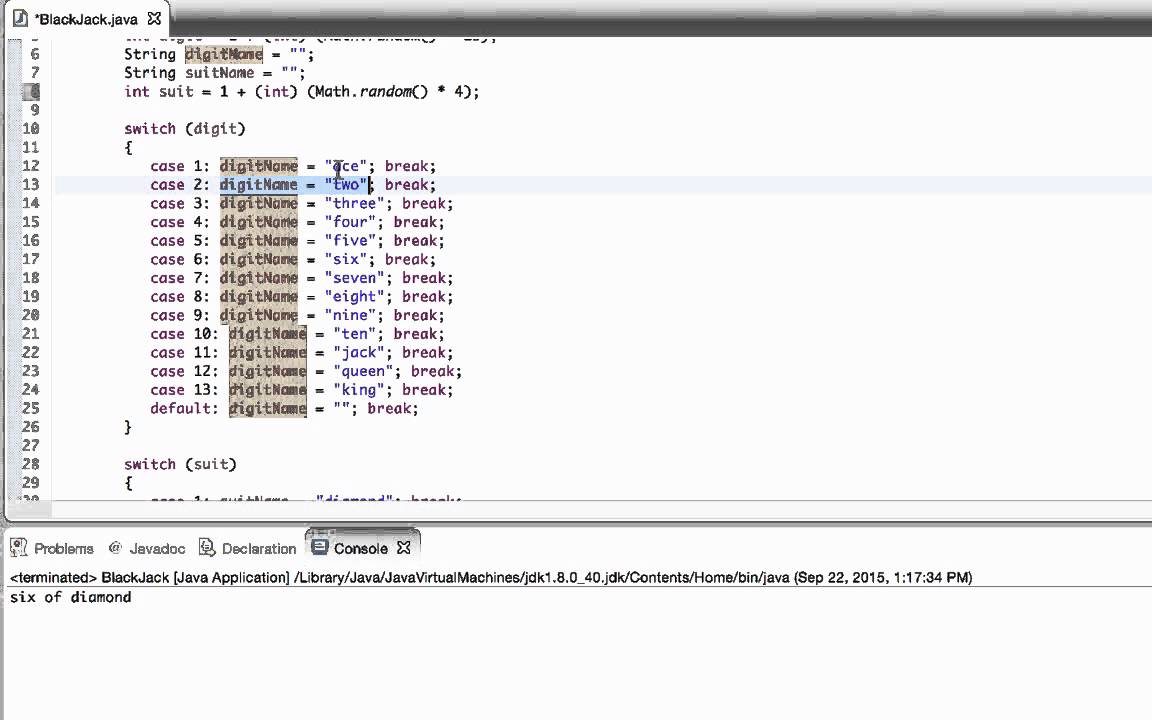 Random Numbers to Create Cards using Java switch statement