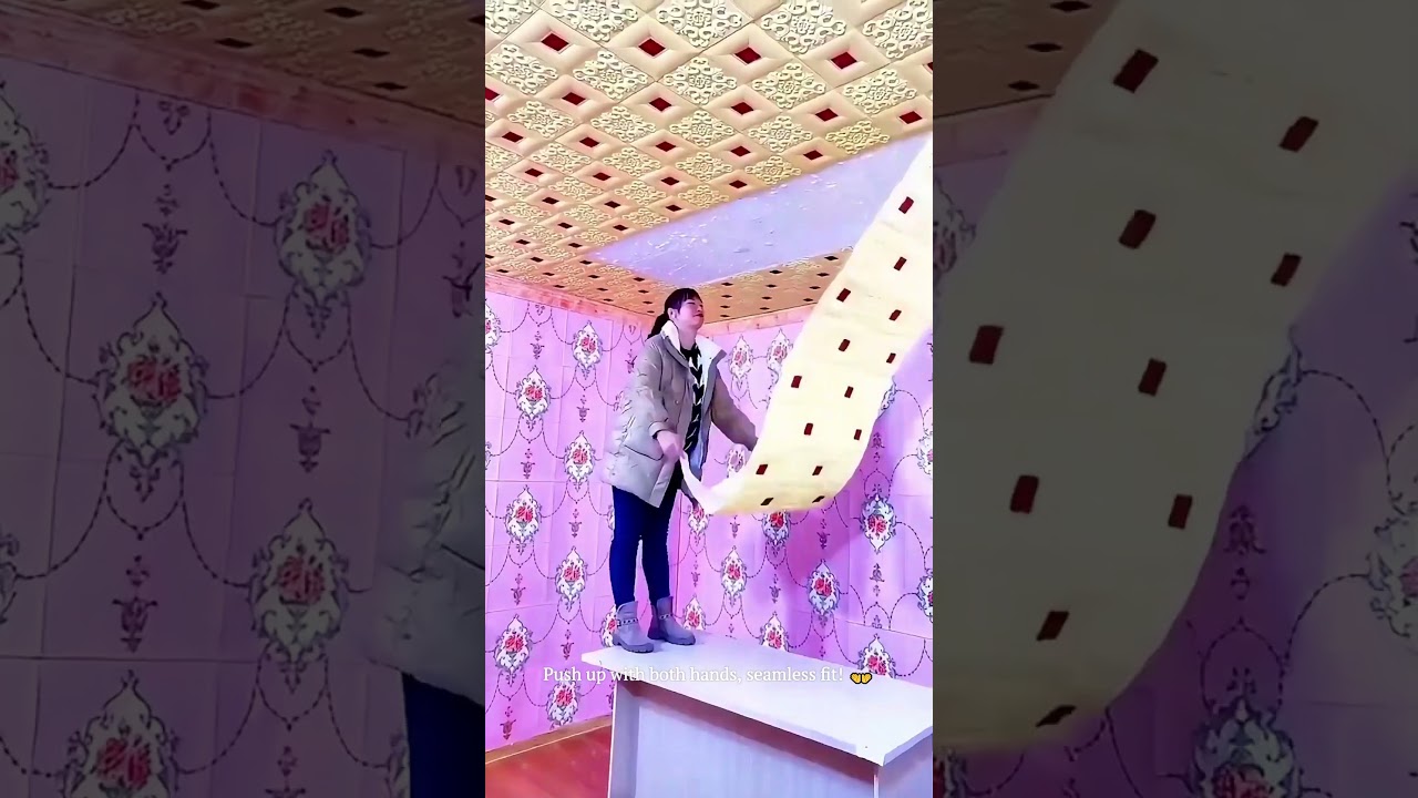 Transform a Ceiling in Seconds with Gorgeous 3D Wallpaper! #satisfying #homedecor #homerenovation
