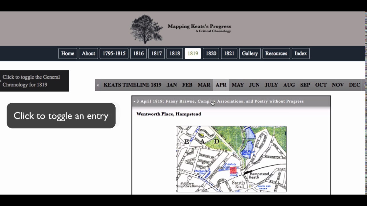 How to use the Timelines pages at Mapping Keats's Progress