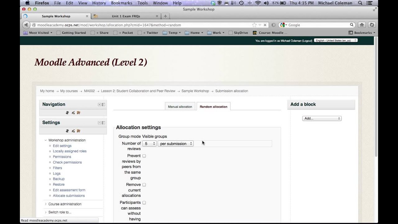 Moodle Workshop Tutorial